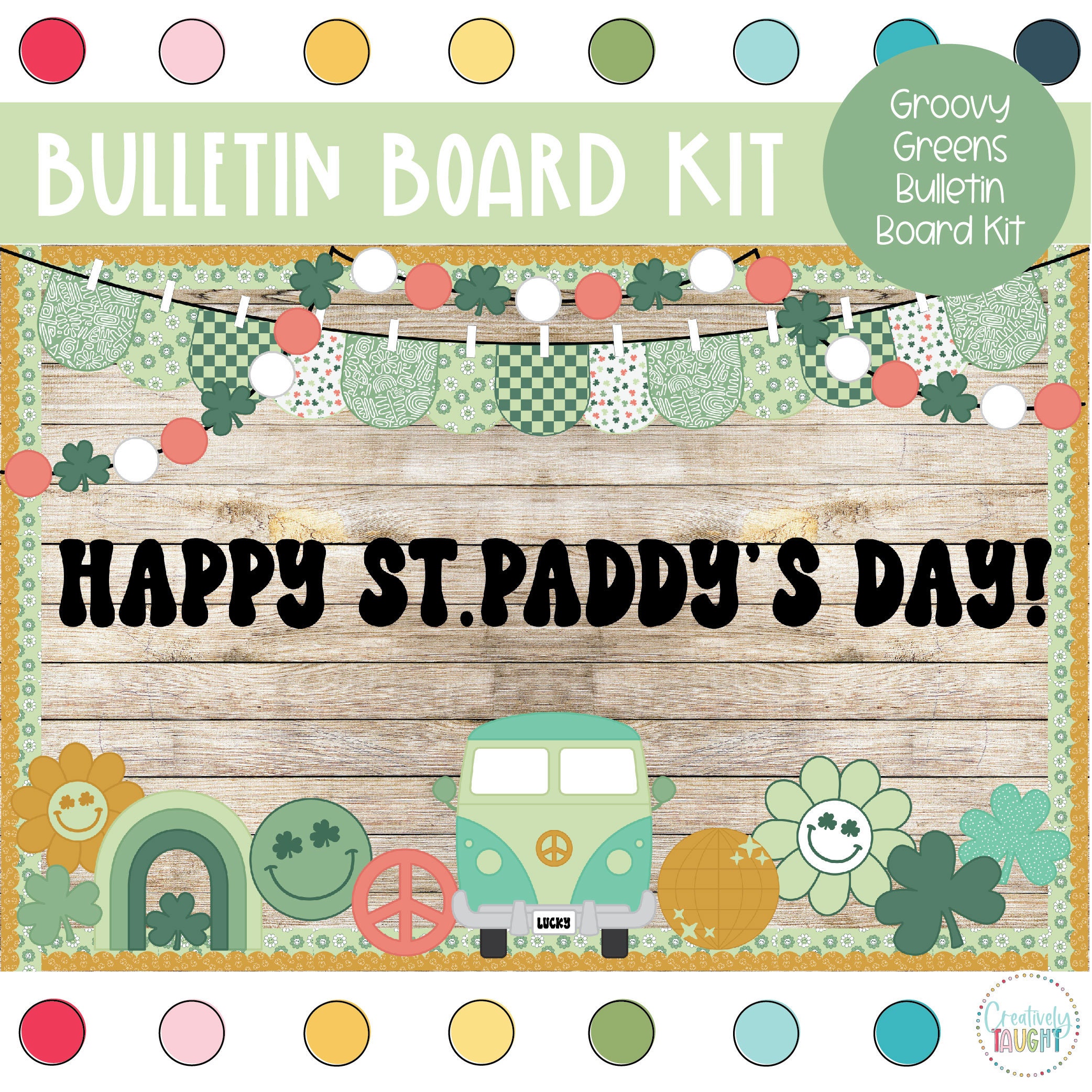 Groovy Greens Decor - St Patricks Day Van - March Bulletin Board Kit - Etsy