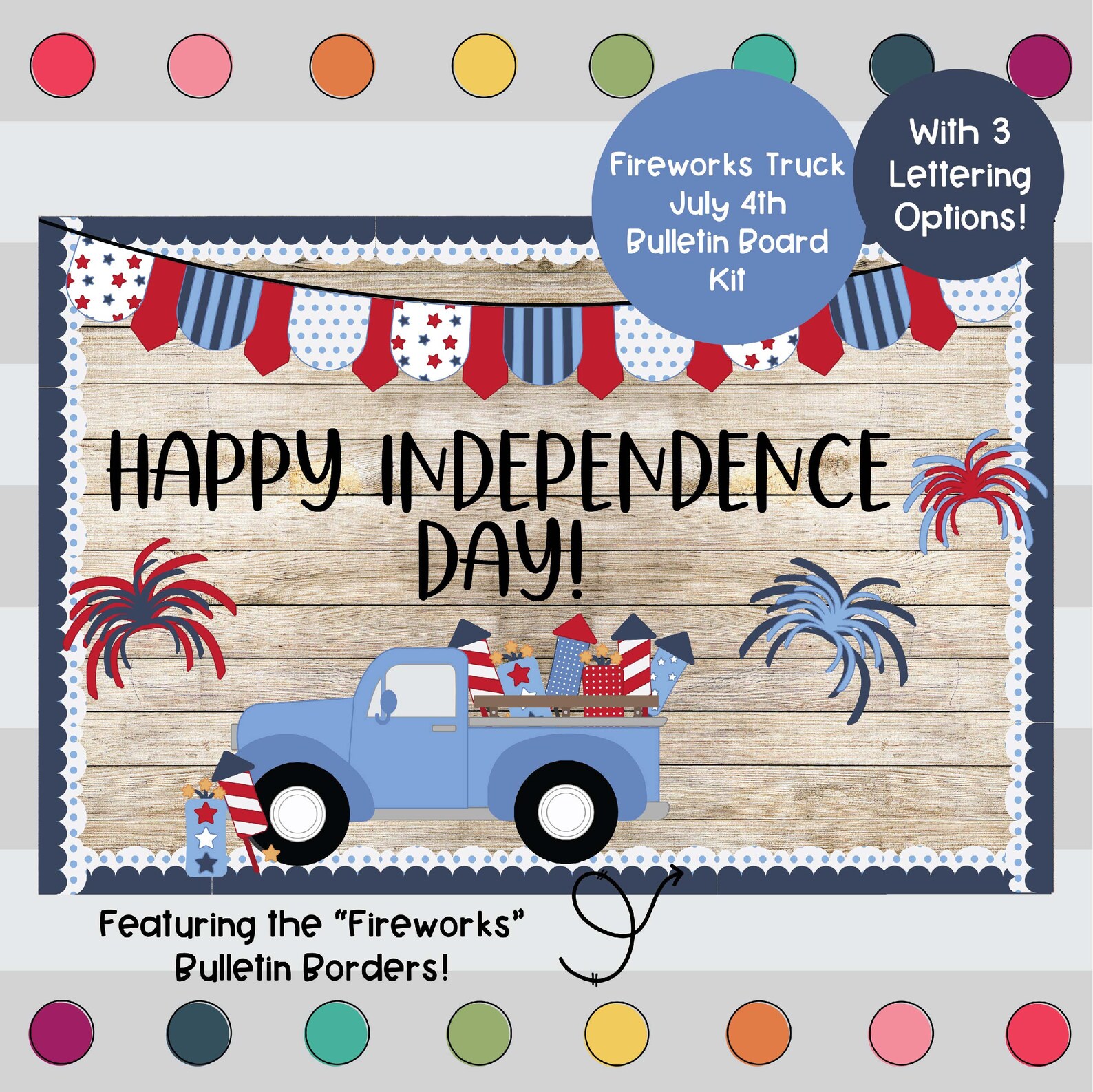Fireworks July 4th Patriotic Bulletin Board Summer Bulletin - Etsy