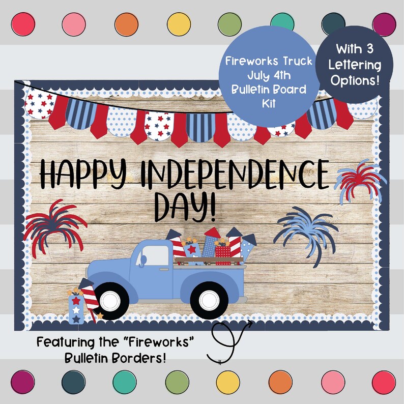 Fireworks July 4th Patriotic Bulletin Board Summer Bulletin - Etsy