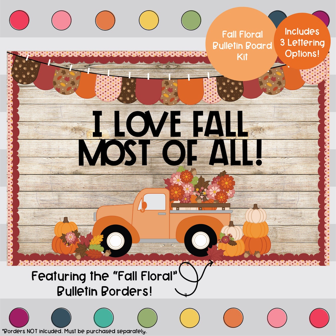 Fall Floral Truck Fall Fall Themed Bulletin Board Kit | Etsy