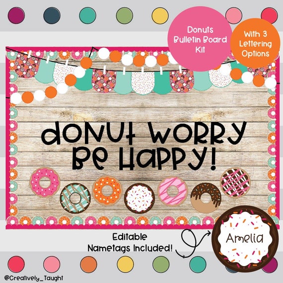 Donut Worry Be Happy Summer June and July Bulletin Board | Etsy
