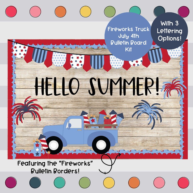 Fireworks July 4th Patriotic Bulletin Board Summer Bulletin - Etsy