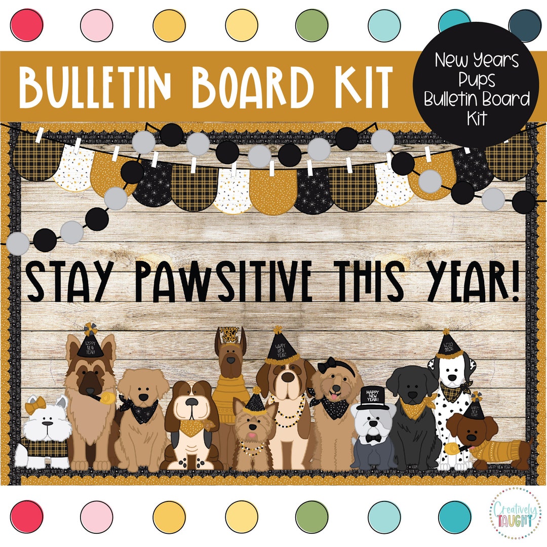 New Year's Party Pups - New Year's - January Bulletin Board Kit - Etsy