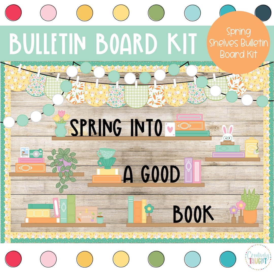 Spring Bookshelves - Library Bulletin Board Kit - Etsy