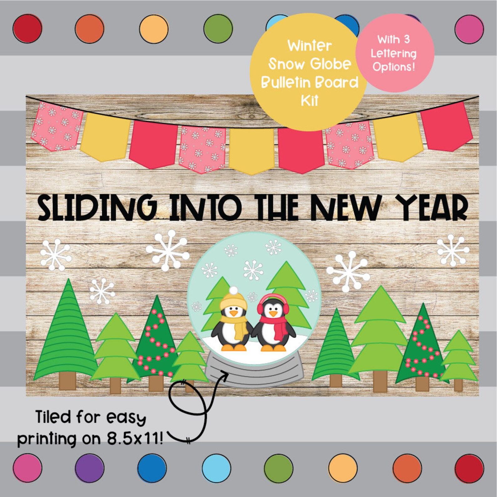 Sliding Into the New Year Winter Bulletin Board - Etsy