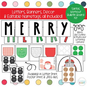 Santa’s Workout - PE Class - Christmas - December Bulletin Board Kit - Etsy