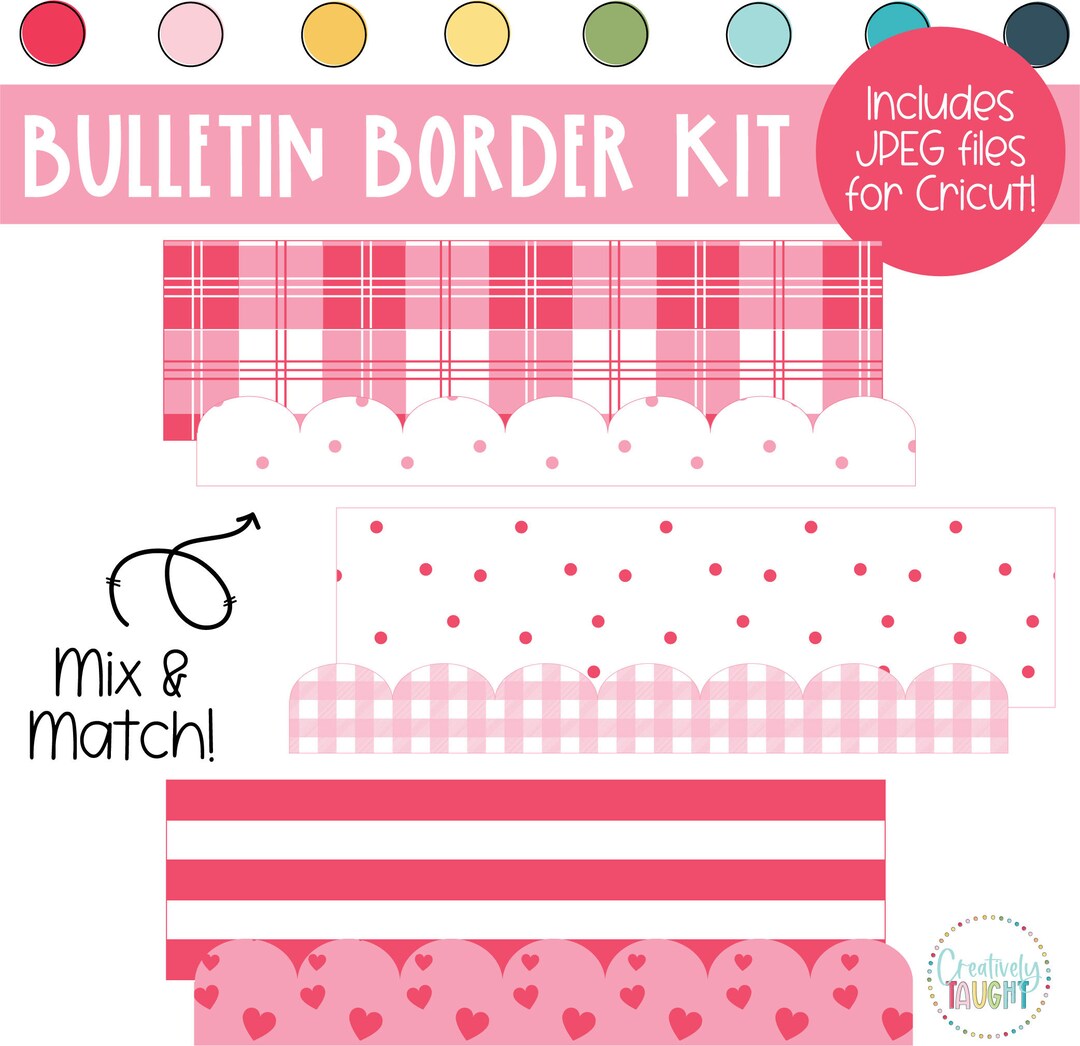 Pink Prints February Valentines Bulletin Board Borders - Etsy