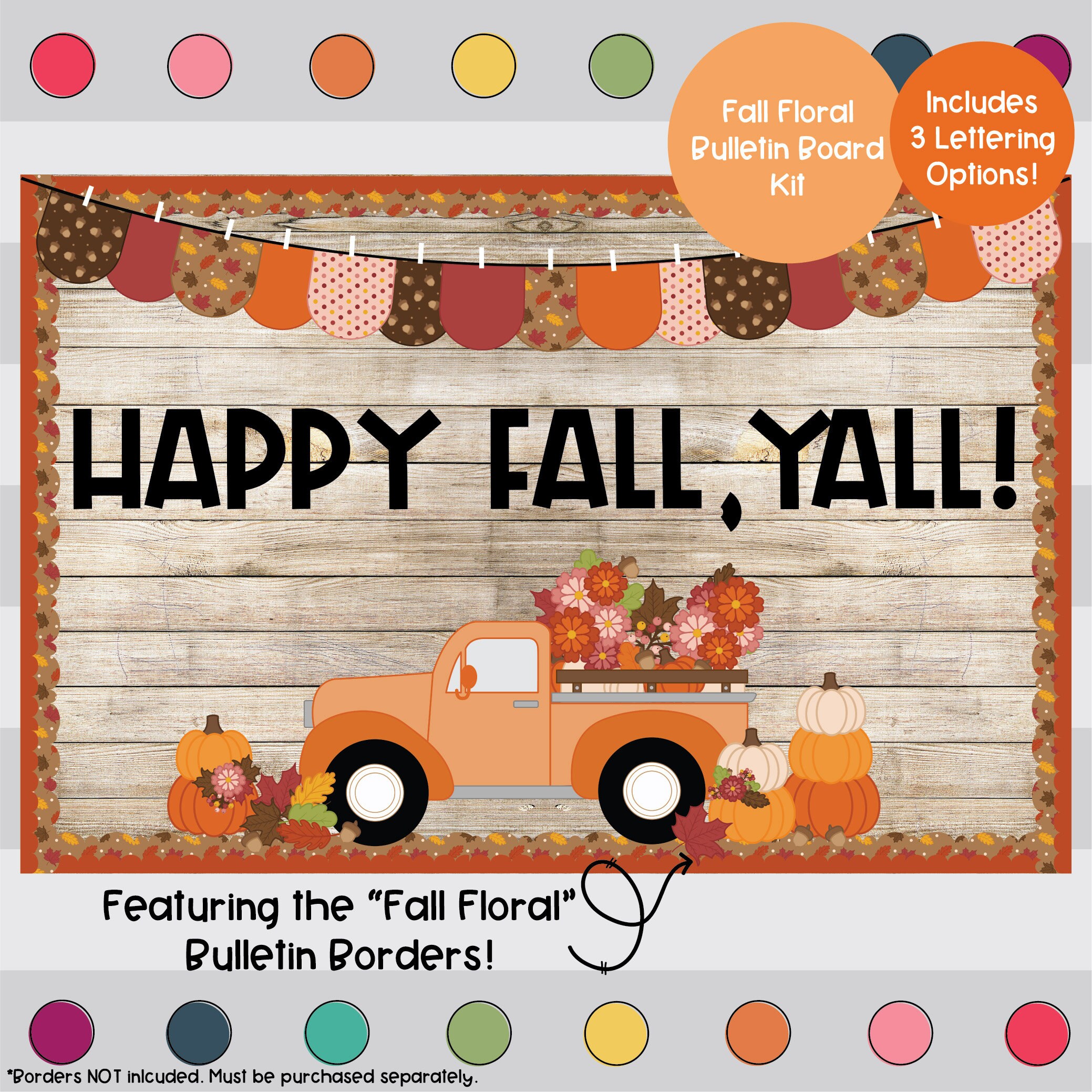 Fall Floral Truck Fall Fall Themed Bulletin Board Kit - Etsy