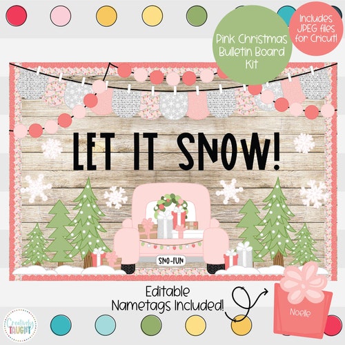 Let It Snow Pink Truck Winter December Bulletin Board - Etsy