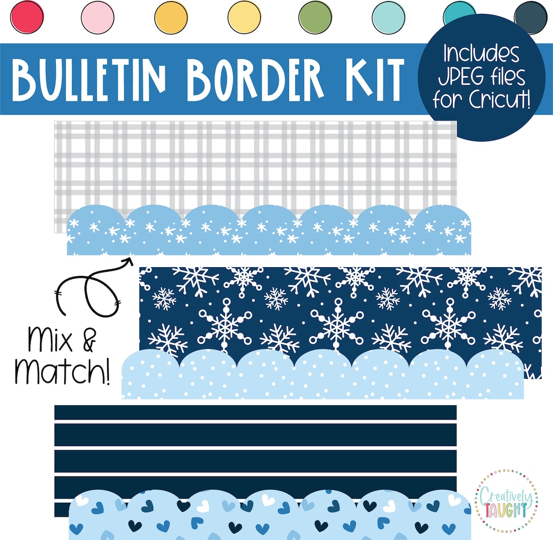 Winter - Navy and White - Snow - January Bulletin Board Borders - Etsy