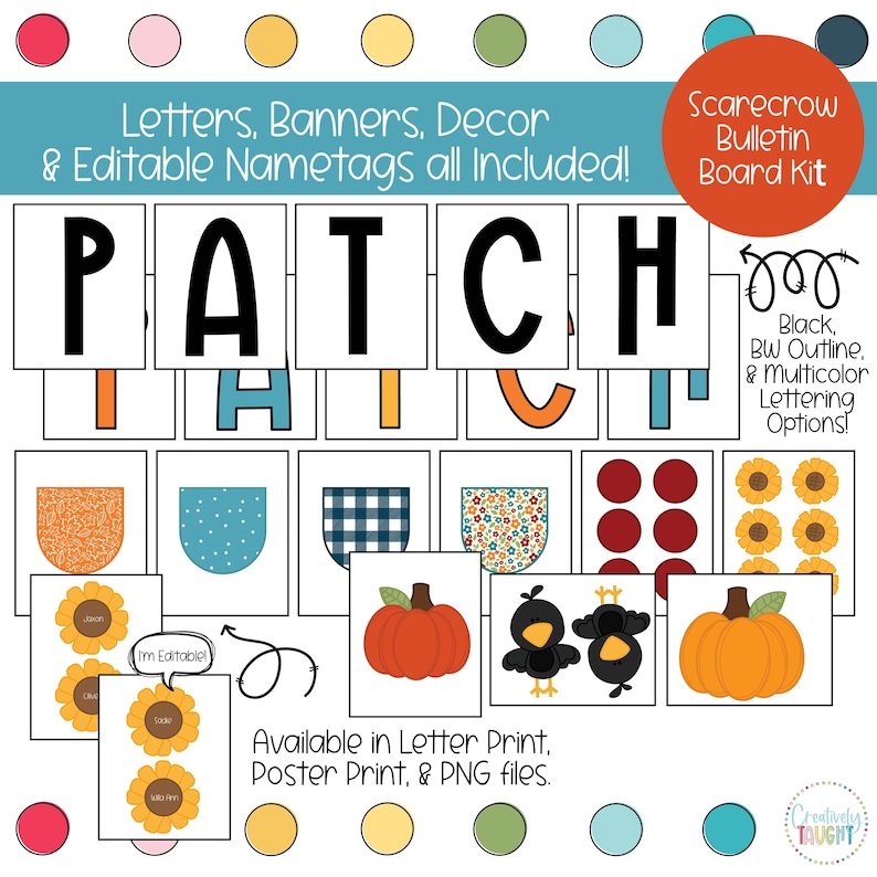Scarecrow Pumpkin Patch - Autumn - Fall Bulletin Board Kit - Etsy