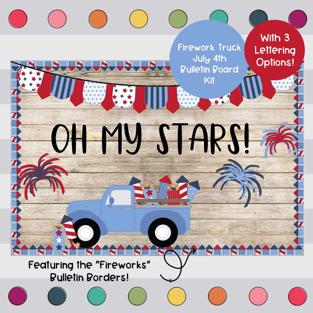 Fireworks July 4th Patriotic Bulletin Board Summer Bulletin - Etsy