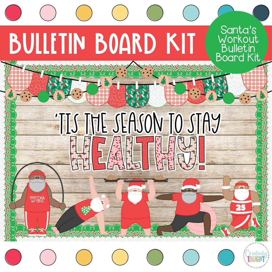 Santa’s Workout - PE Class - Christmas - December Bulletin Board Kit - Etsy