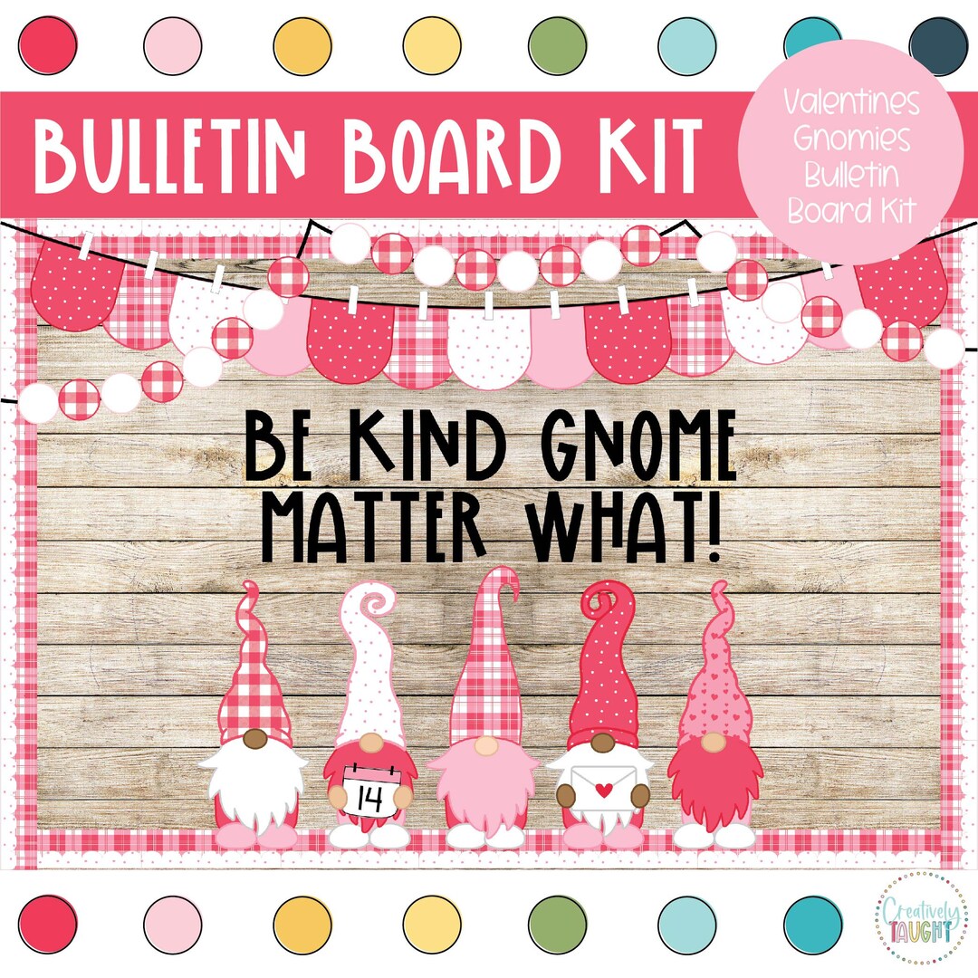 Valentine Pink Gnomes - Valentines Gnomes - February Bulletin Board Kit ...