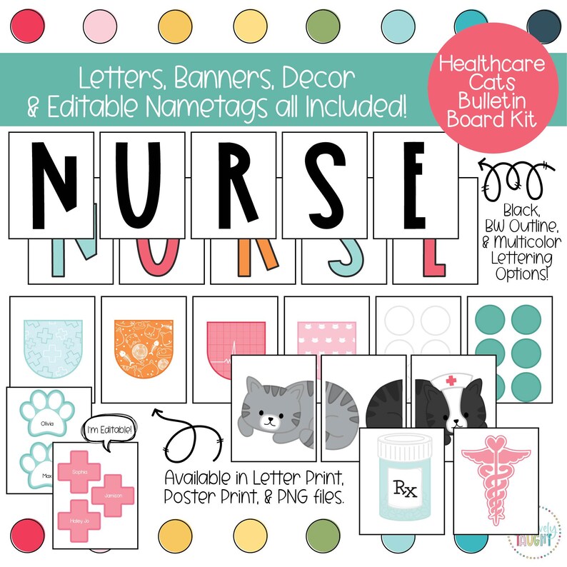 Healthcare Cats - Nurse's Office Bulletin Board - Etsy