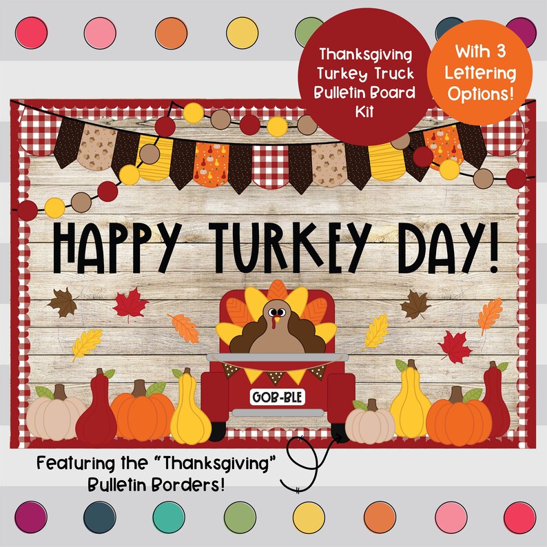 Happy Turkey Day Fall Thanksgiving Bulletin Board Kit - Etsy