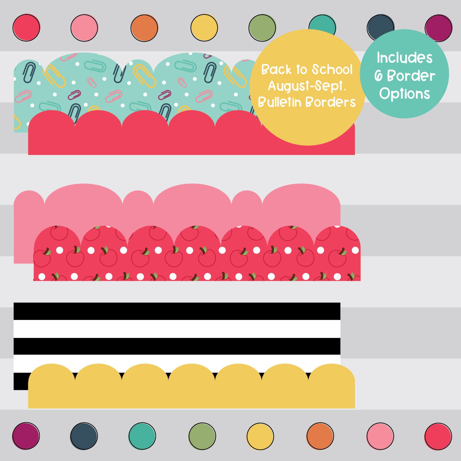 Bright School House Borders Back to School Bulletin Borders | Etsy