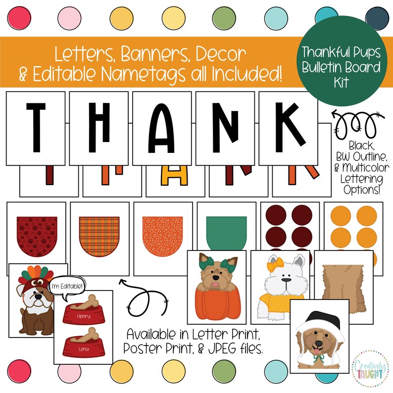 Thankful Pups - Fall - Thanksgiving - November Bulletin Board Kit - Etsy