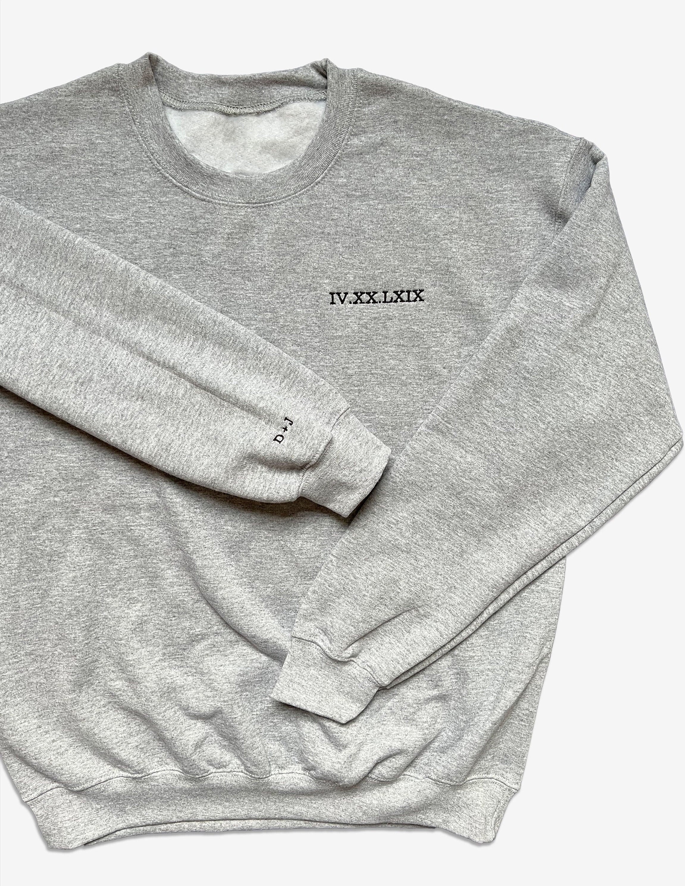 Custom Roman Numeral Embroidered Sweatshirt | Initial Sleeve ...