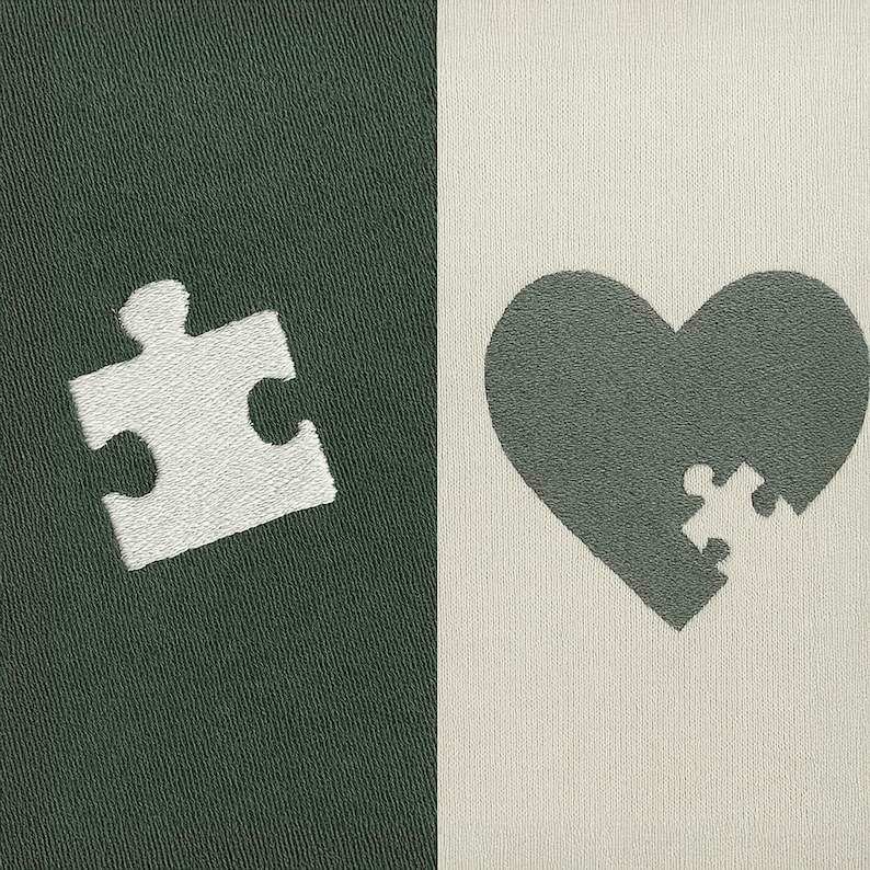 Matching Puzzle Piece Couple Sweatshirt, Custom Embroidered Heart ...
