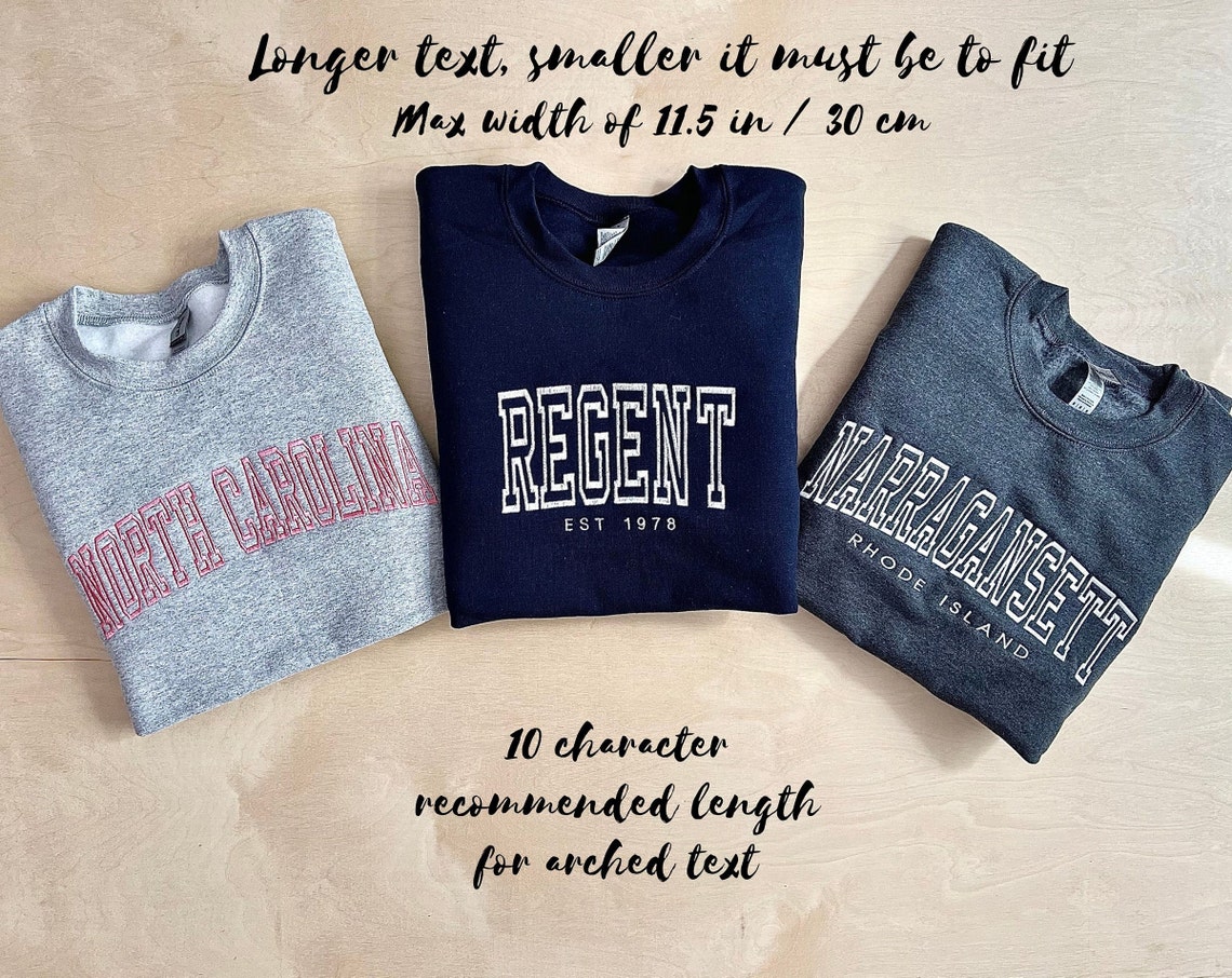 Custom Embroidered Athletic Font Crewneck Sweatshirt Varsity - Etsy