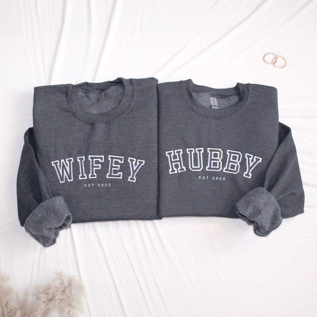 Custom Hubby Wifey Embroidered Sweatshirt EST, Honeymoon Top, Bridal ...