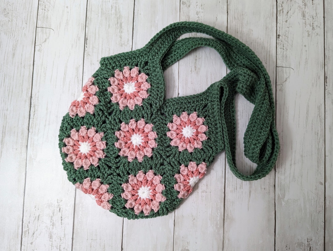 Crochet Flower Granny Square Bag, Flower Purse, Flower Tote, Cottage ...