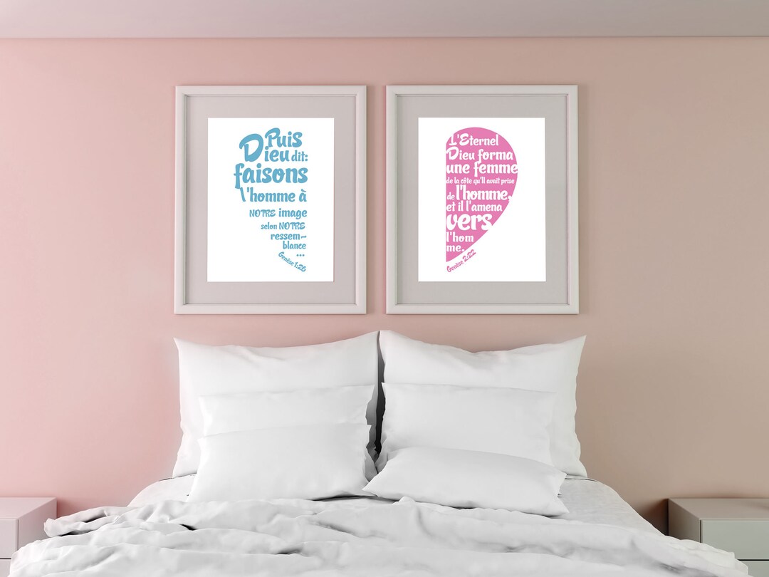Set of 2 Posters God Created Genesis 1:26 and Genesis 2:22 in the Shape ...