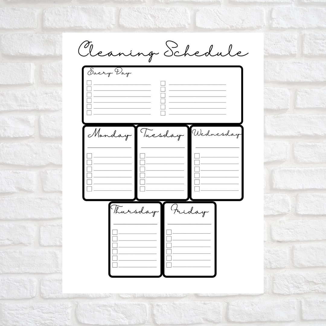 Blank Cleaning Schedule- Printable- 8.5x11 - Etsy