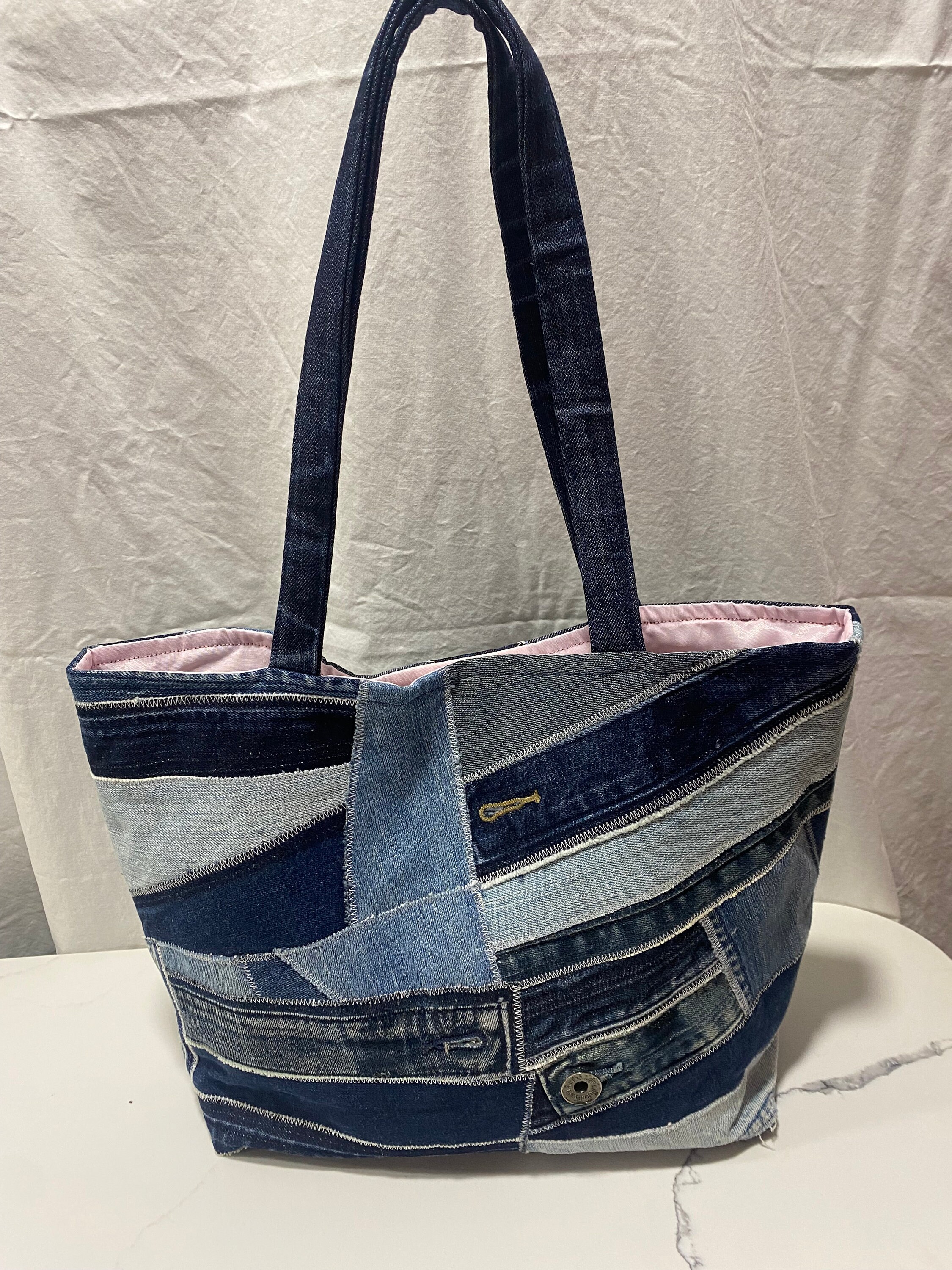 Handmade Patchwork Jeans Tote Bag - Etsy