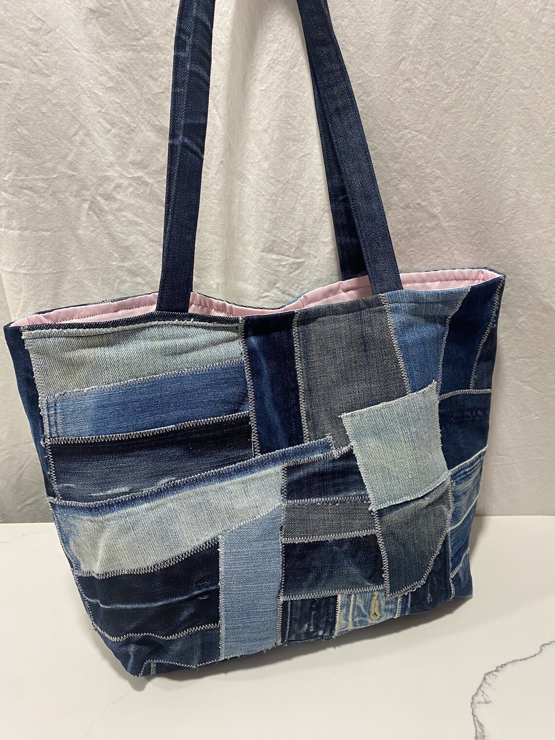 Handmade Patchwork Jeans Tote Bag - Etsy