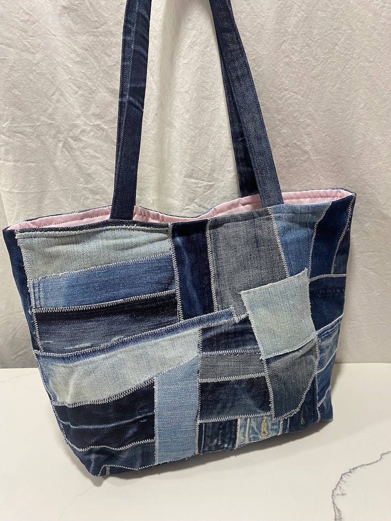 Handmade Patchwork Jeans Tote Bag - Etsy