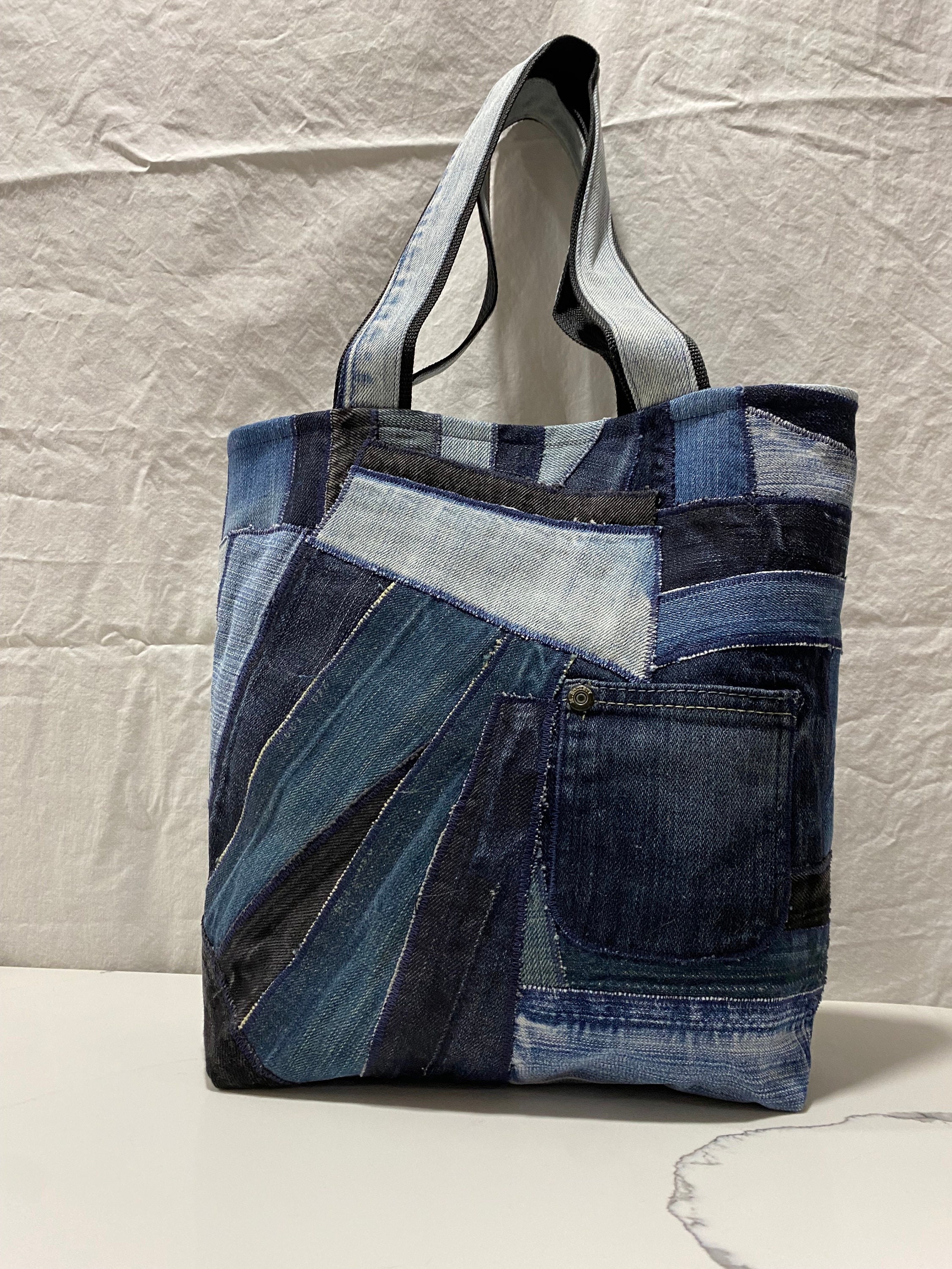 Jeans Patchwork Tote Bag - Etsy