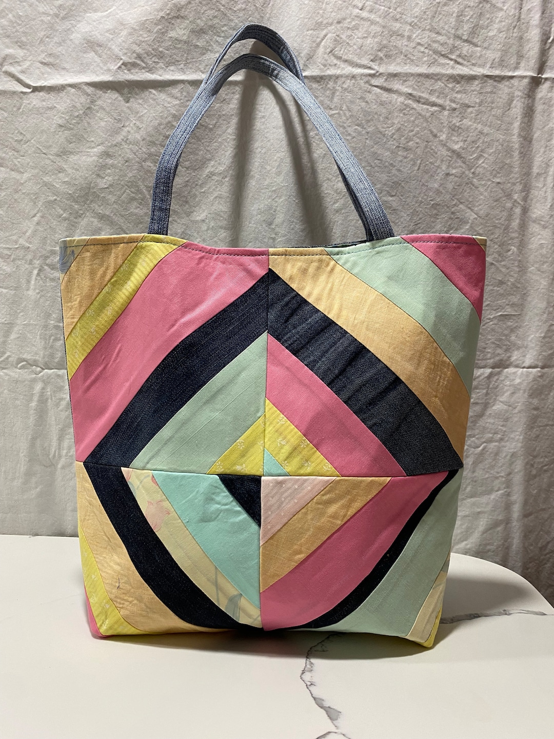 Square Design With Jeans and Fabric Tote Bag - Etsy