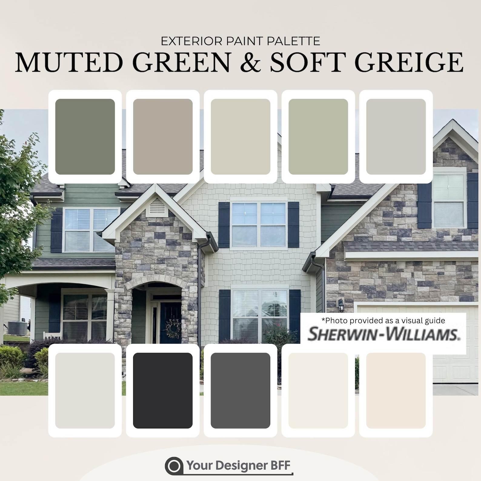 Sherwin-williams Exterior Paint Palette: Muted Green & Greige Stone ...