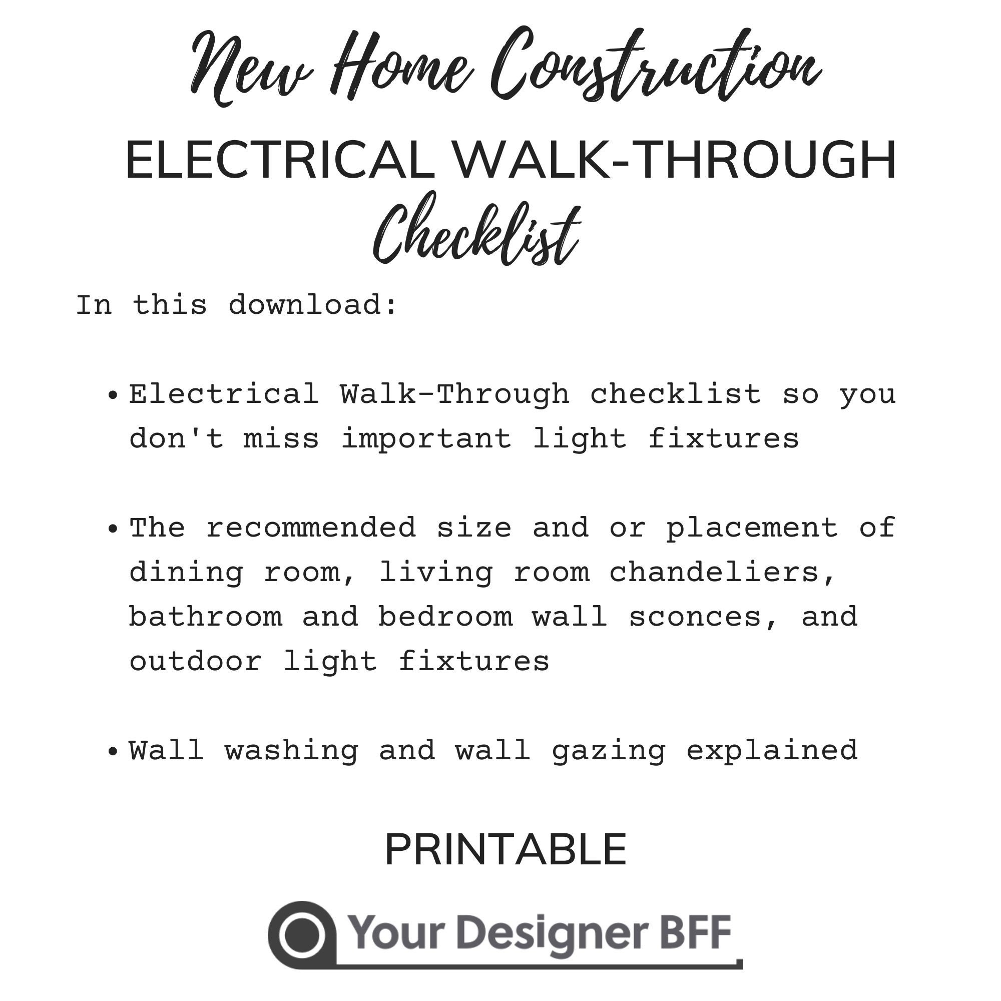 New Home Construction Electrical Walk-through Checklist - Etsy