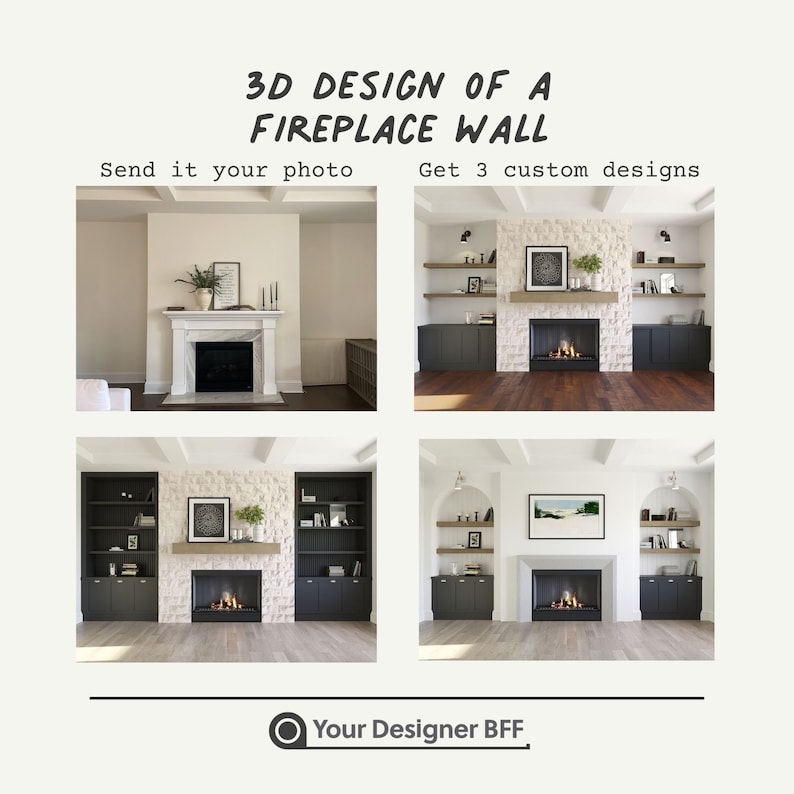 Custom 3D Fireplace Wall Designs - 3 Unique Options, Interior Design ...