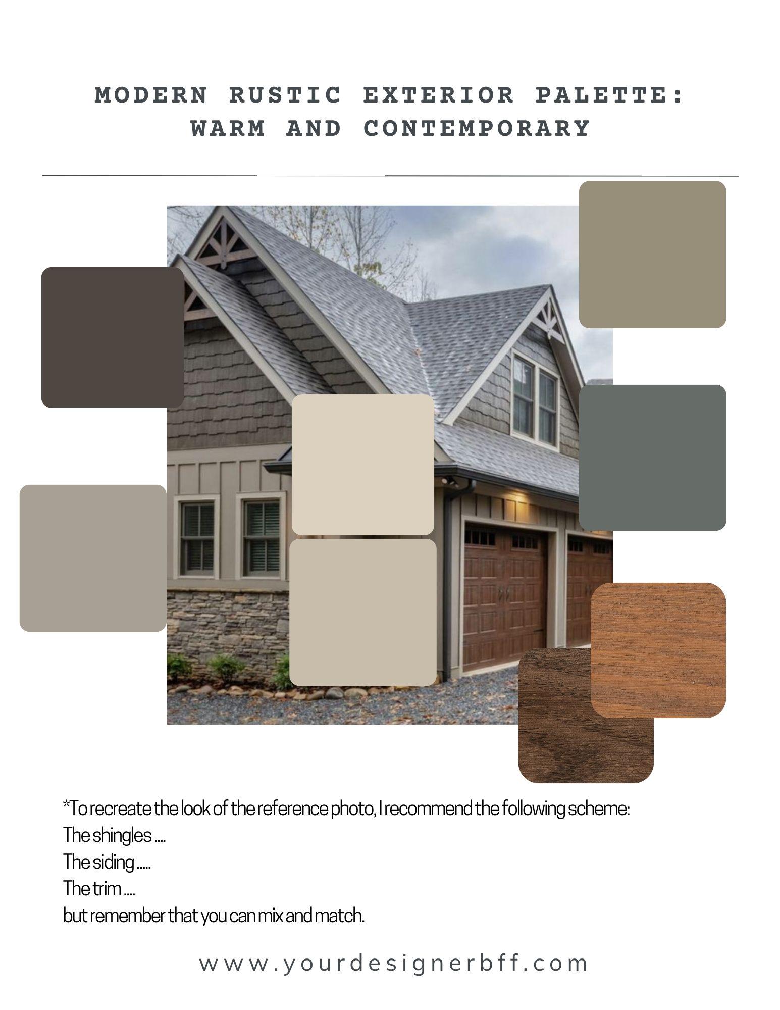 Modern Rustic Exterior Sherwin Williams Paint Palette: Warm and ...