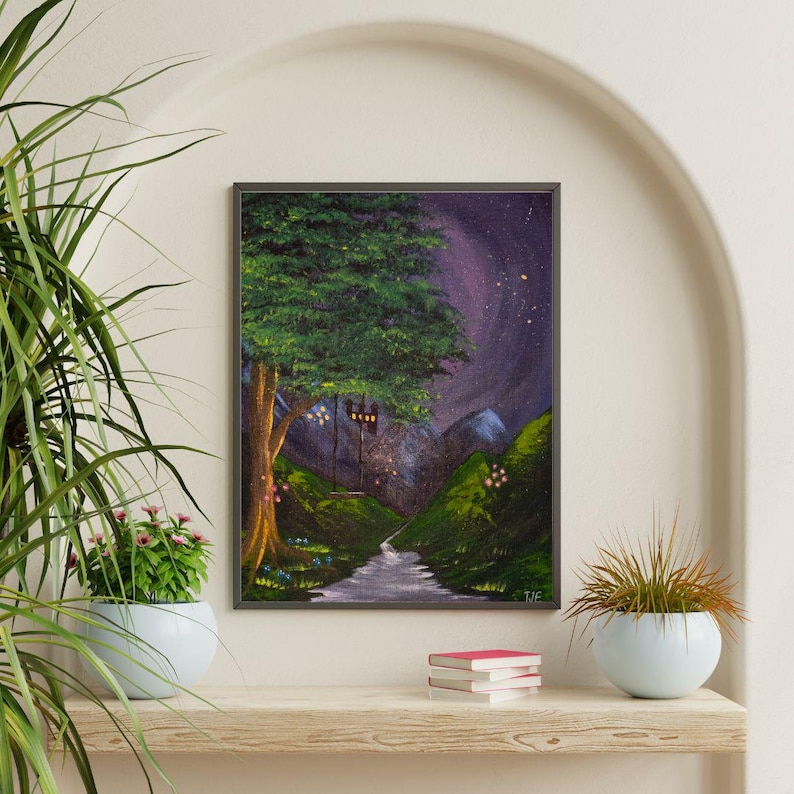 Enchanted Forest Painting | Whimsical Tree Swing Landscape, Acrylic ...