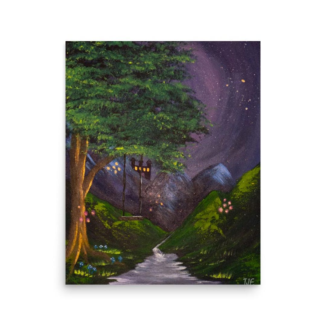 Enchanted Forest Painting | Whimsical Tree Swing Landscape, Acrylic ...