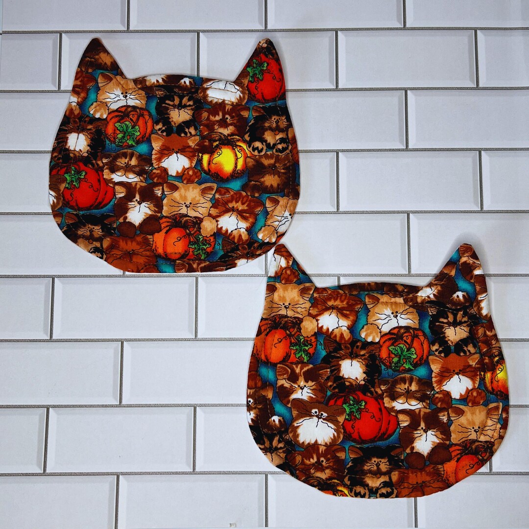 Cat Mug Rug, Handmade Cat Coaster, Cat Lover Mug Rug, Fabric Cat Mug ...