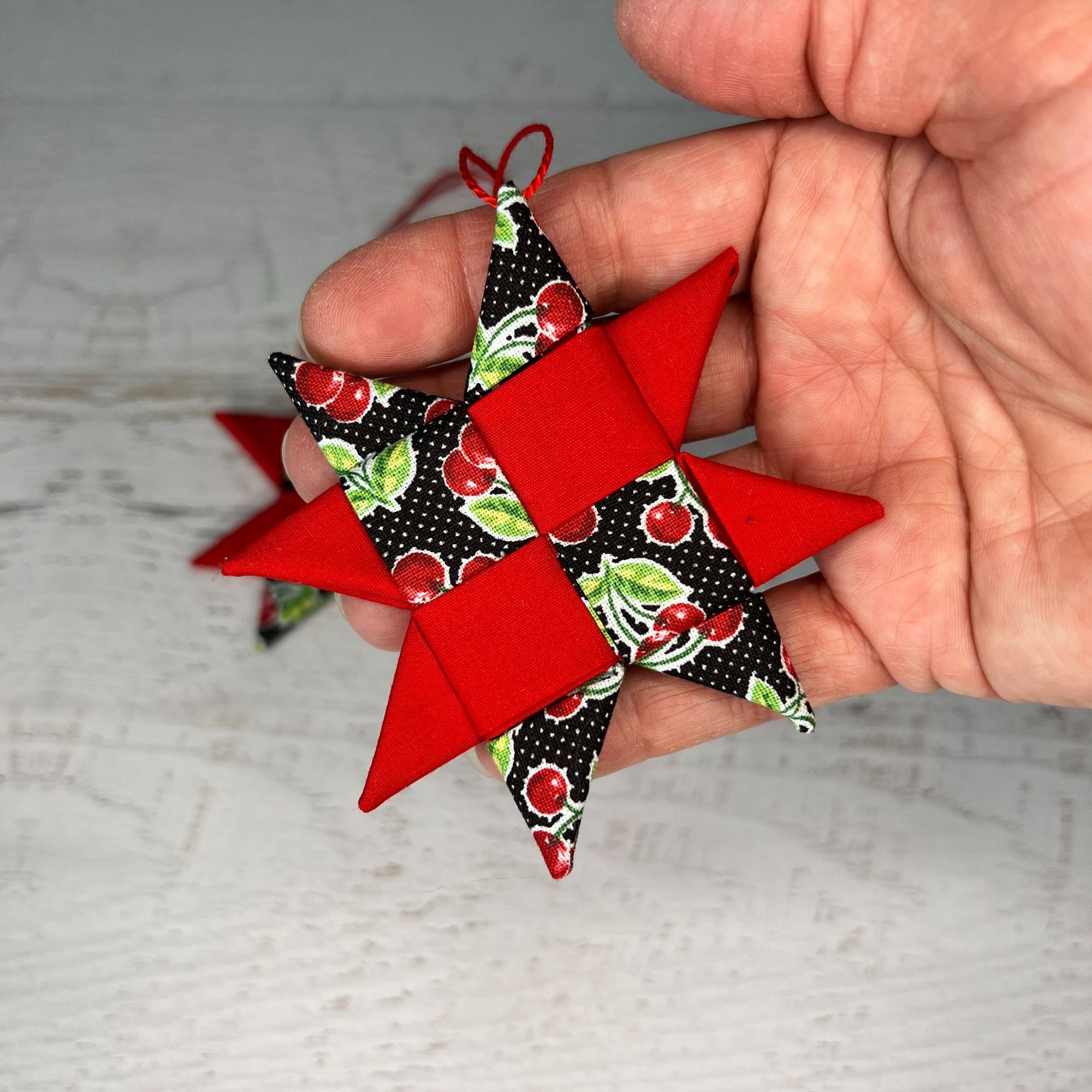 Cherry Hand Folded Fabric Star, Folded Star, Scandinavian Christmas ...