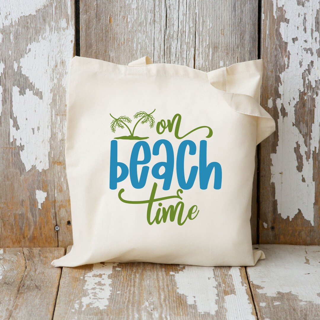 On Beach Time Tote Bag, Summer Tote Bag, Cotton Canvas Tote Bag, Beach ...