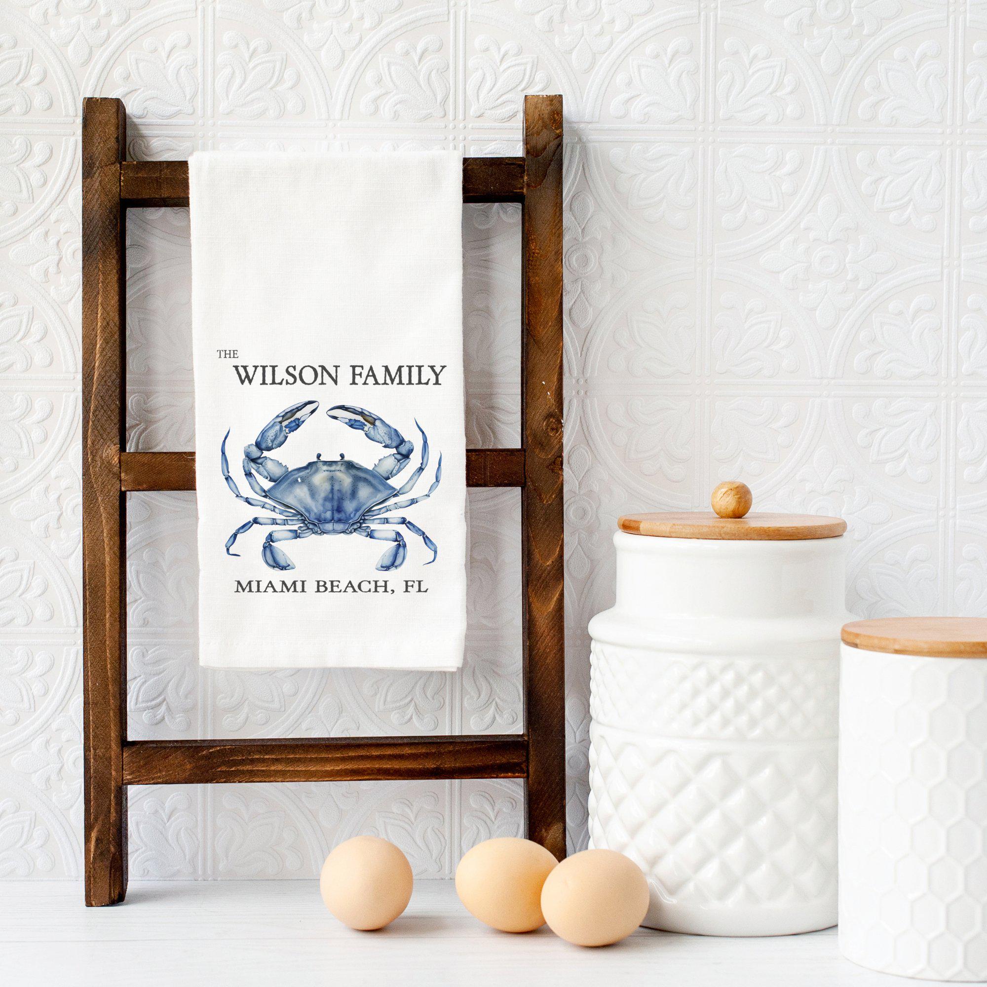 Personalized Crab Kitchen Towel, Hand Towel for Kitchen, Crab Tea Towel ...