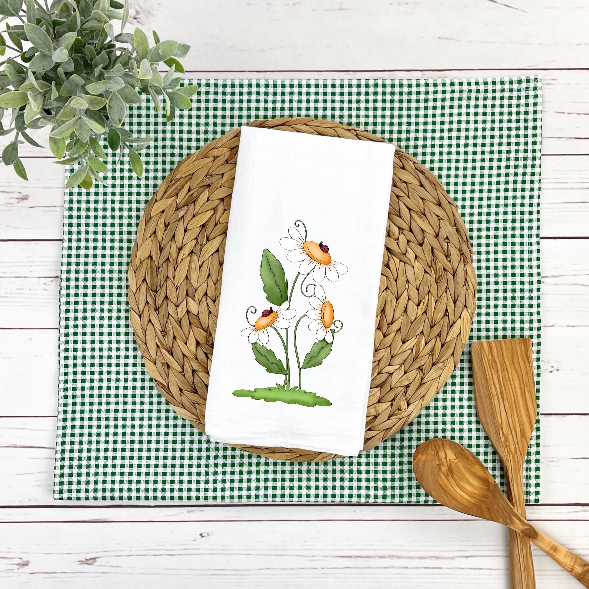 Daisy Kitchen Decor, Farmhouse Kitchen Tea Towel, Floral Kitchen Dish ...