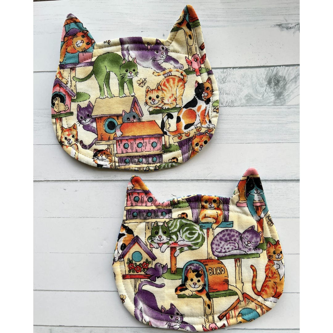Handmade Cat Coaster, Cat Mug Rug, Cat Lover Mug Rug, Fabric Cat Mug ...