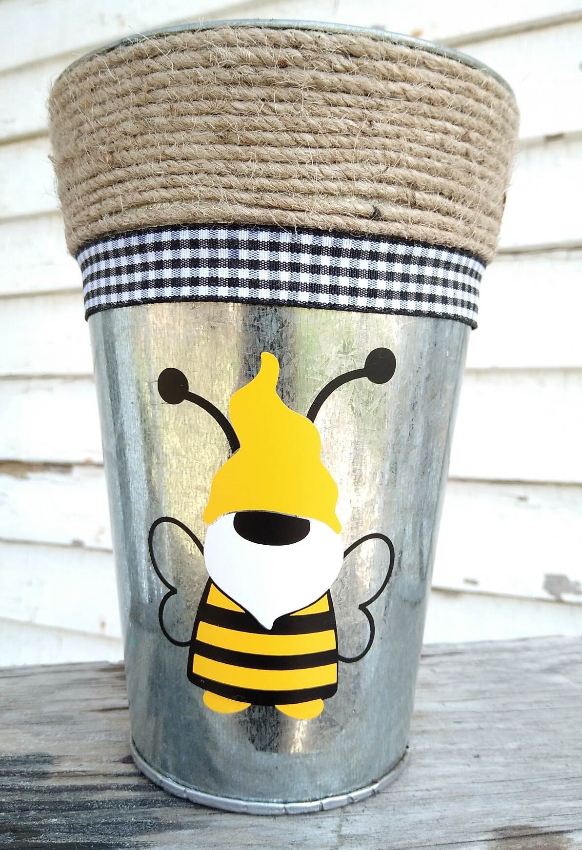 Gnome Bumble Bee Galvanized Bucket Choose Size Honey Bee Gnomes Buffalo ...