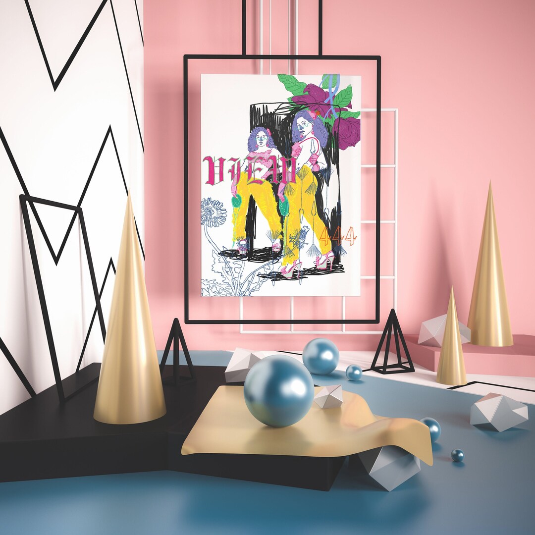 Colorful Digital Fashion Drawing With Flowers Epson Hot Press Bright ...