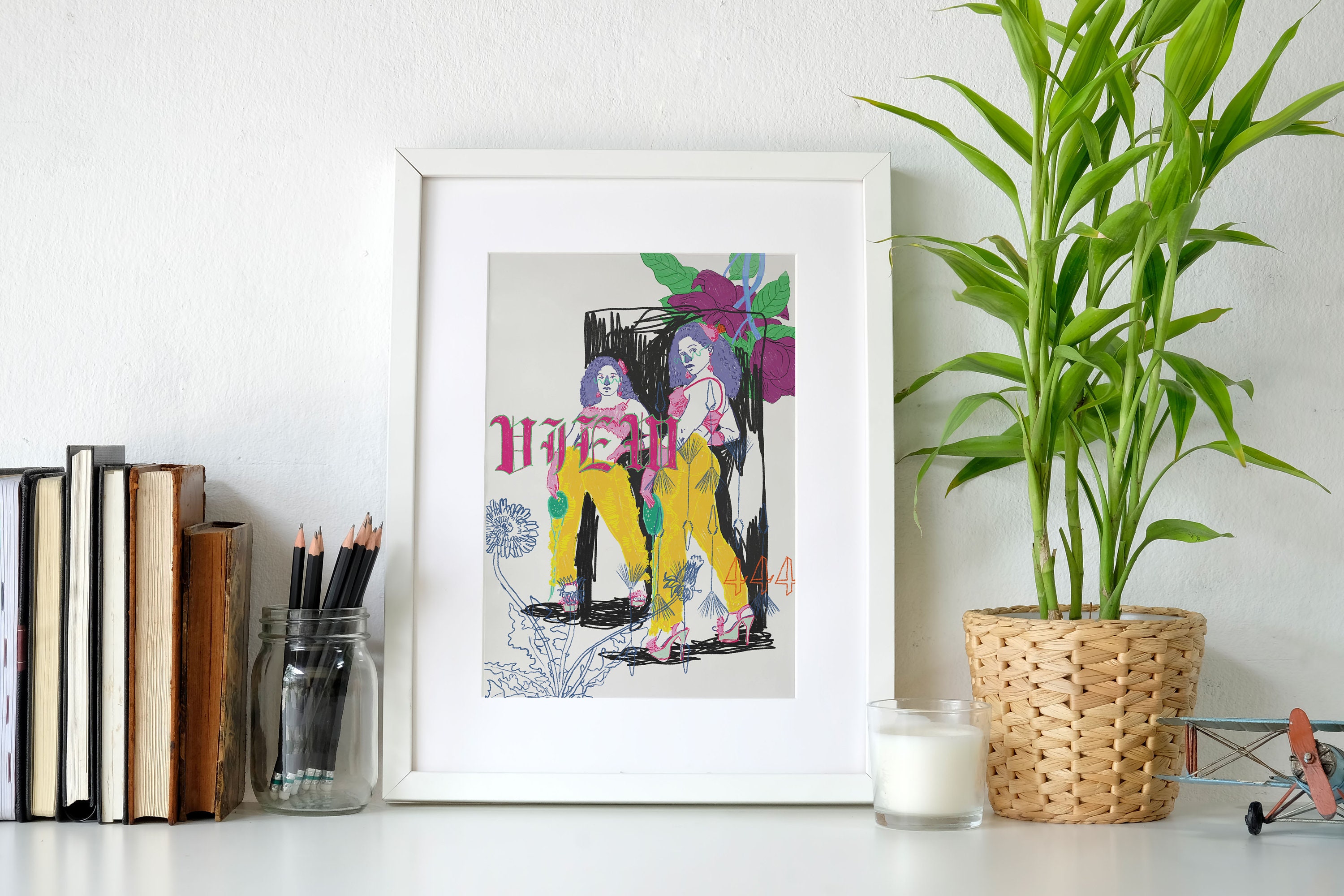 Colorful Digital Fashion Drawing With Flowers Epson Hot Press Bright ...