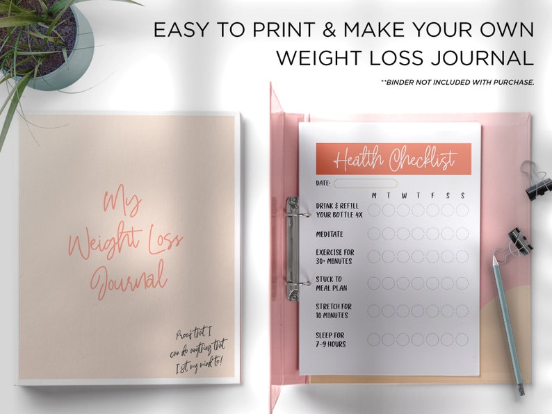Printable Weight Loss Tracker Journal. Digital Weight Loss Chart, Wkly ...